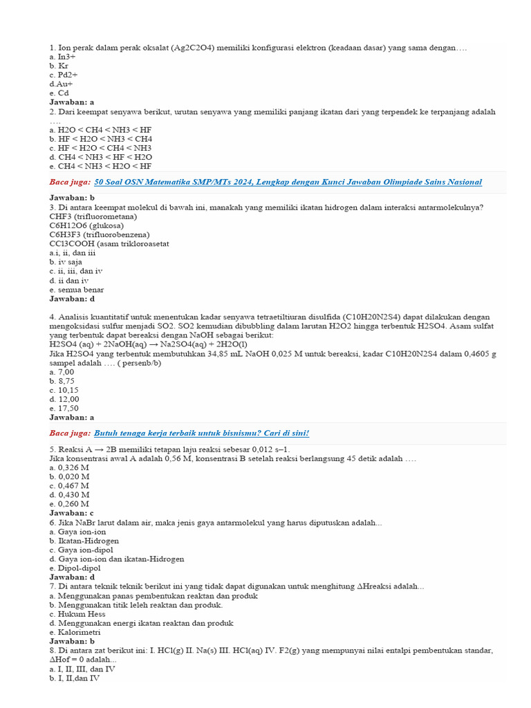 Latihan Soal Osn | PDF