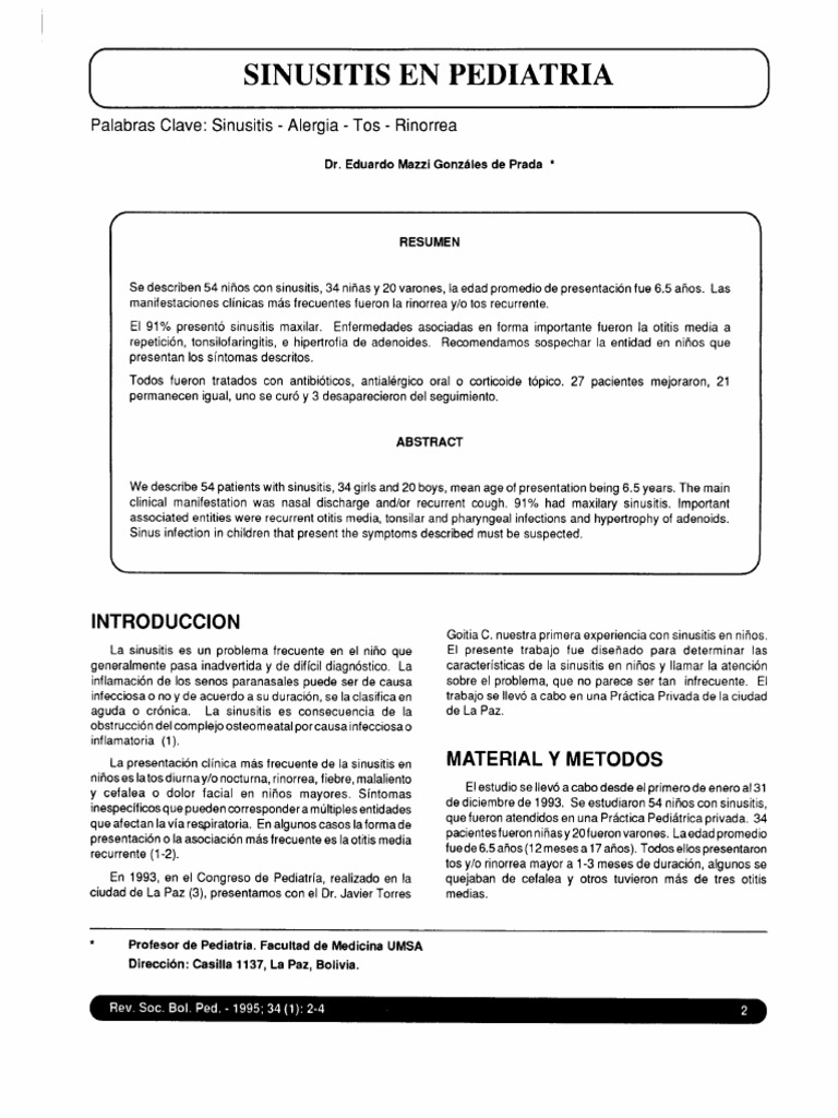 Sinusitis en Pediatria | PDF