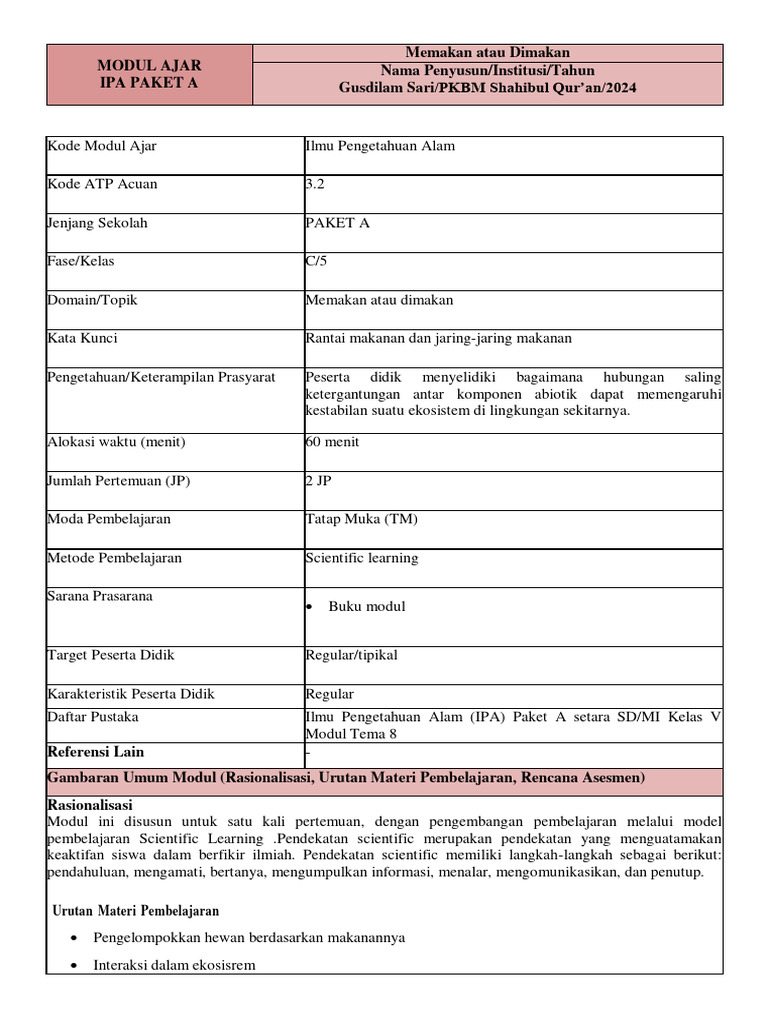 Modul Ajar Ipa Paket A Kls 5 2024 TM 2 | PDF