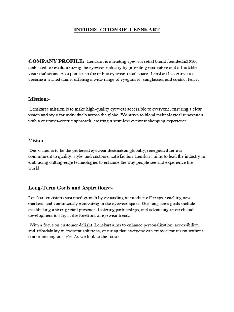 Lenskart: Vision, Mission, and Overview | PDF | Retail | Venture Capital