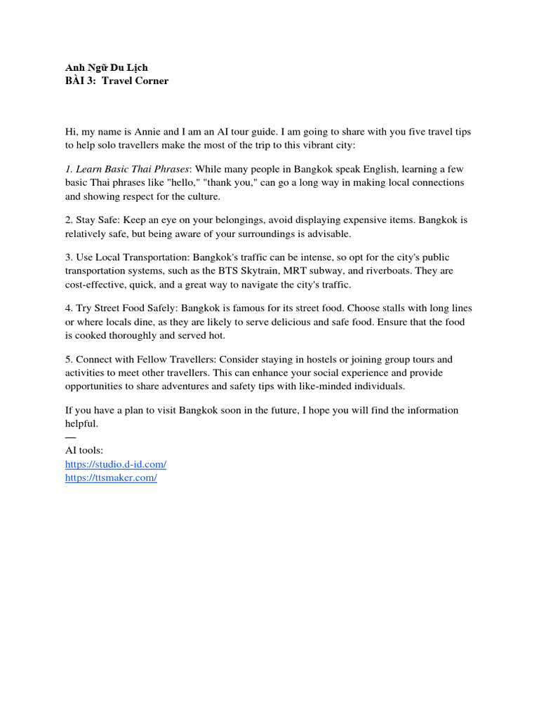 4 ANDL - BÀI 3 - Travel Corner - Script | PDF | Travel