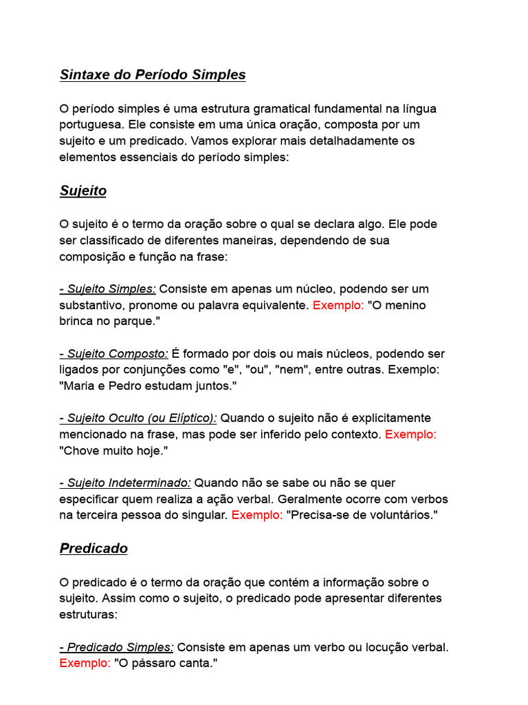 Sintaxe Do Período Simples | PDF | Assunto (gramática) | Linguística