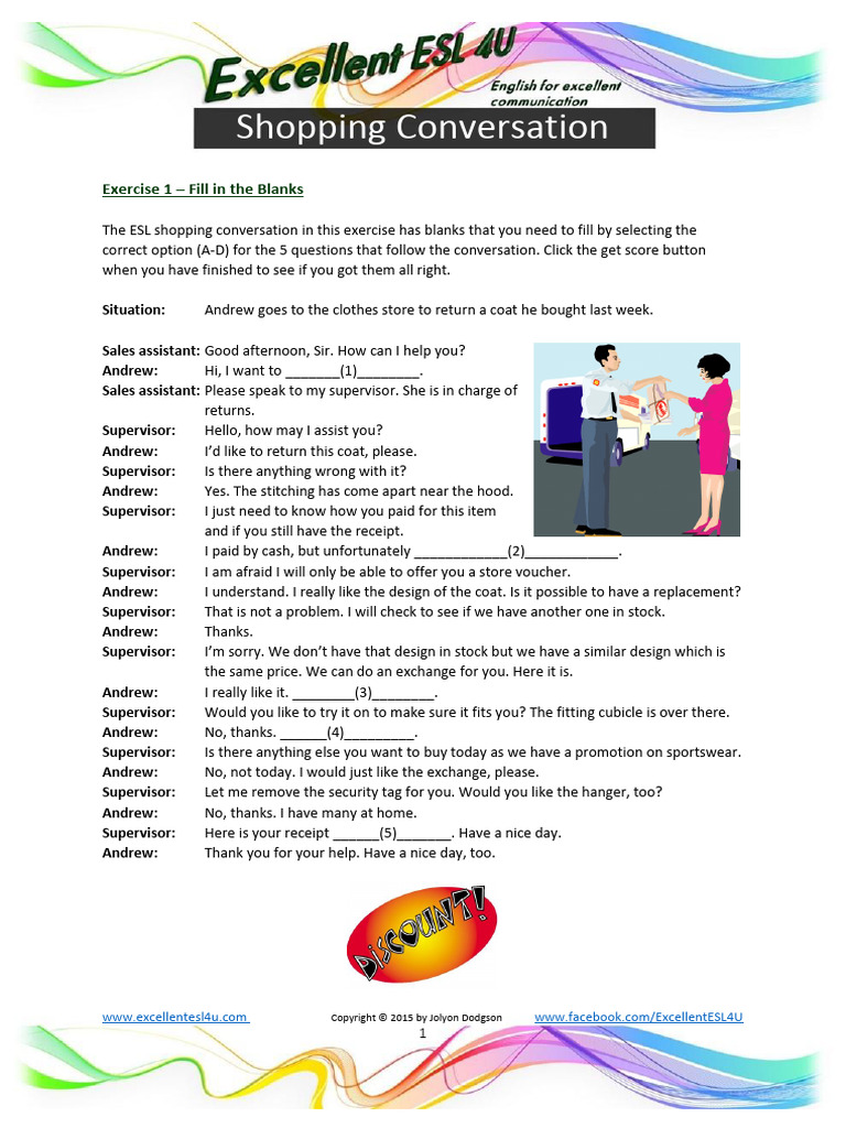 ESL Shopping Conversation Worksheet | PDF | Career & Growth | Language ...