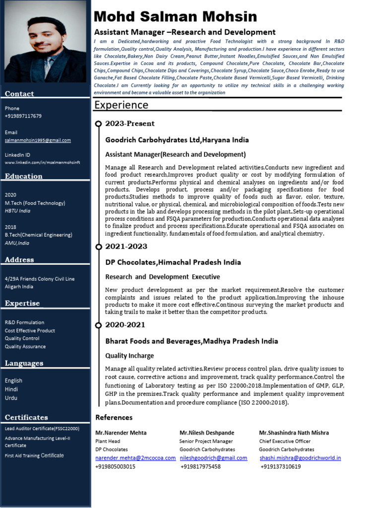 Food Technologist R&D Expertise | PDF | Chocolate | Foods