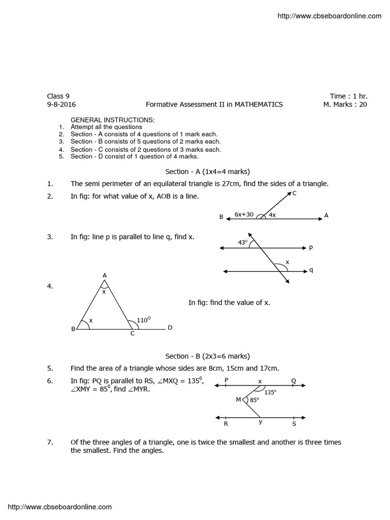 Cbse Class 9 Fa2 Mathematics Fa 2 2017 | PDF | Triangle | Area