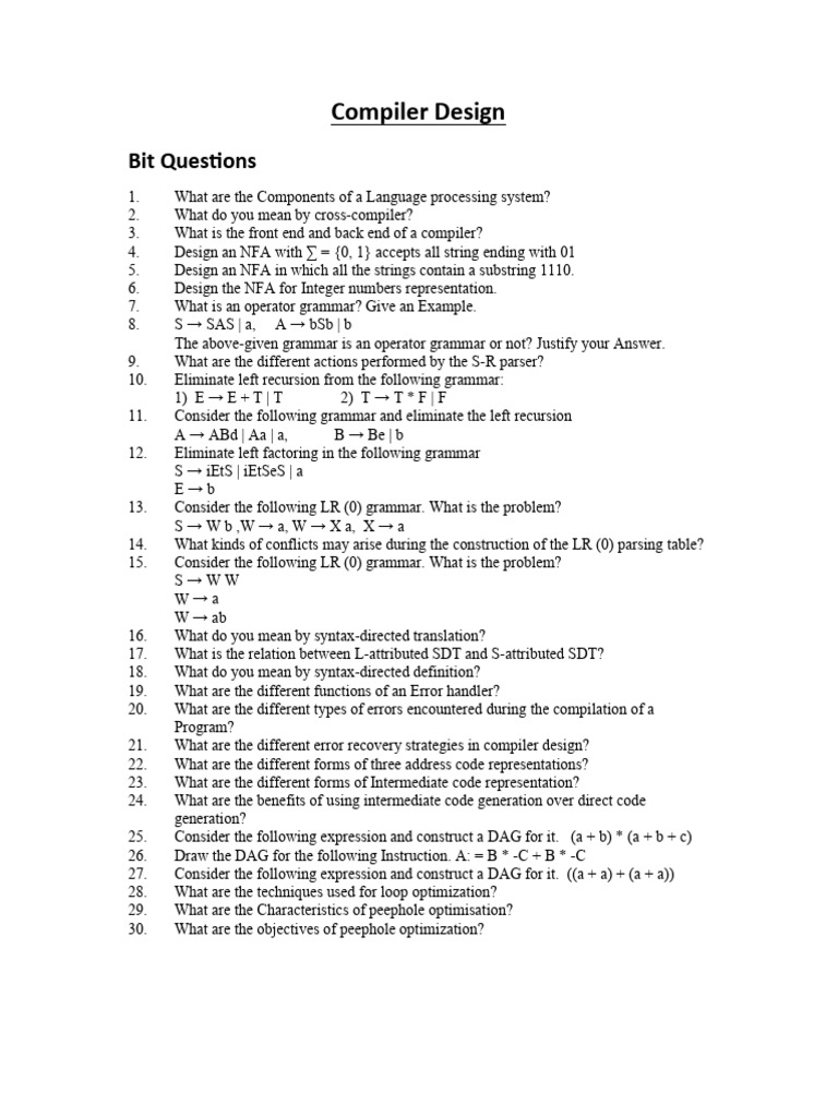 CD Question Bank | PDF | Parsing | Compiler
