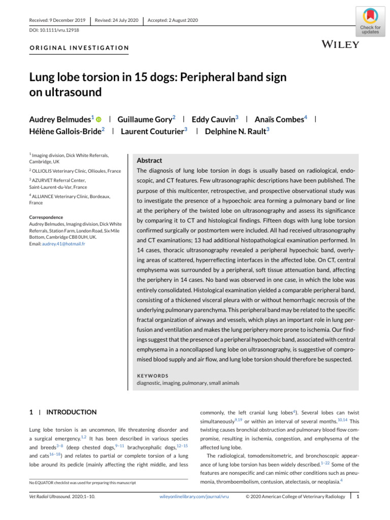 Lung Lobe Torsion in 15 Dogs - Peripheral Band Sign On Ultrasound | PDF ...