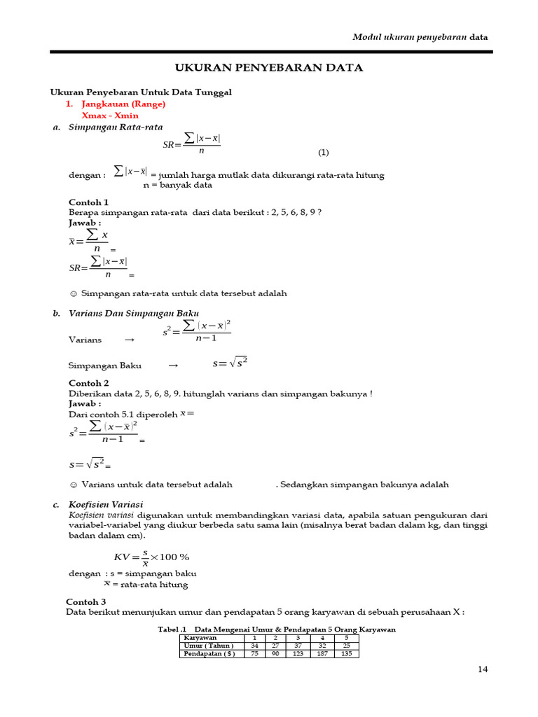 Modul Ukuran Penyebaran Data | PDF