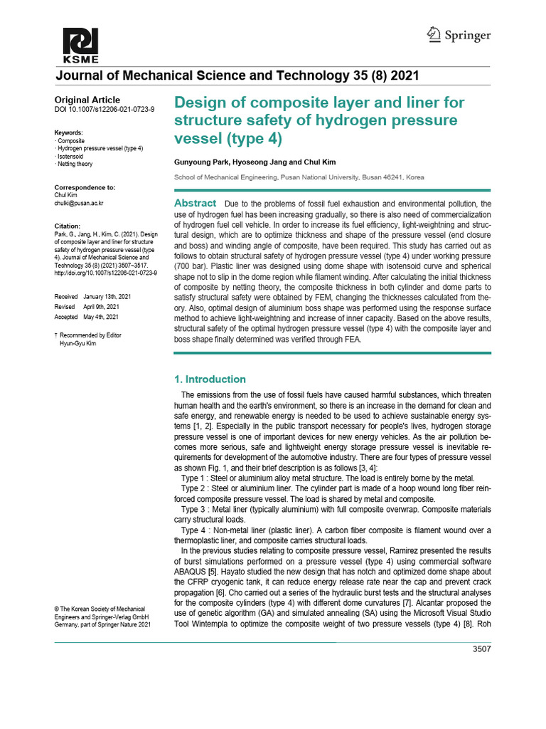 Design of Composite Layer and Liner For Structure Safety of Hydrogen ...