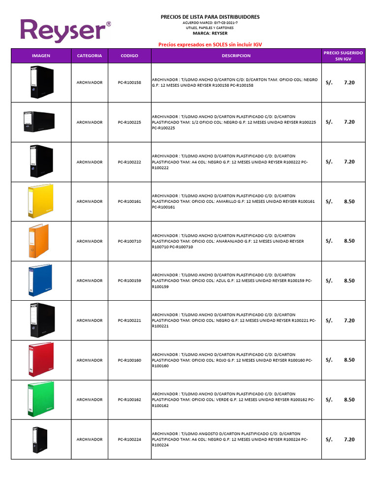 Reyser (Utiles) - Lista de Precios Sugeridos - Marzo 2024 - Corregido ...