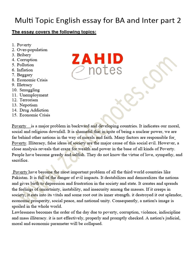 Multi Topic Essay in Englihs | PDF | Poverty | Poverty & Homelessness