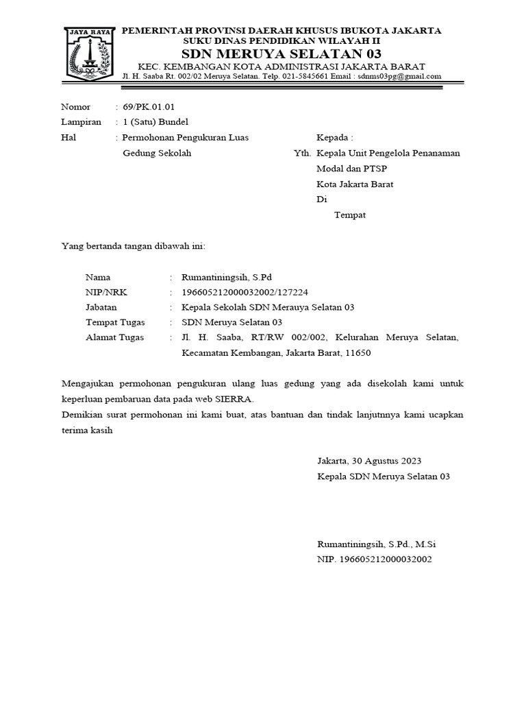 Permohonan Pengukuran Gedung SDN | PDF
