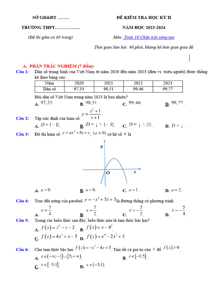 De Thi hk2 Toan 10 CTST de 5 | PDF