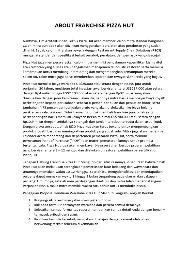 About Franchise Pizza Hut | PDF