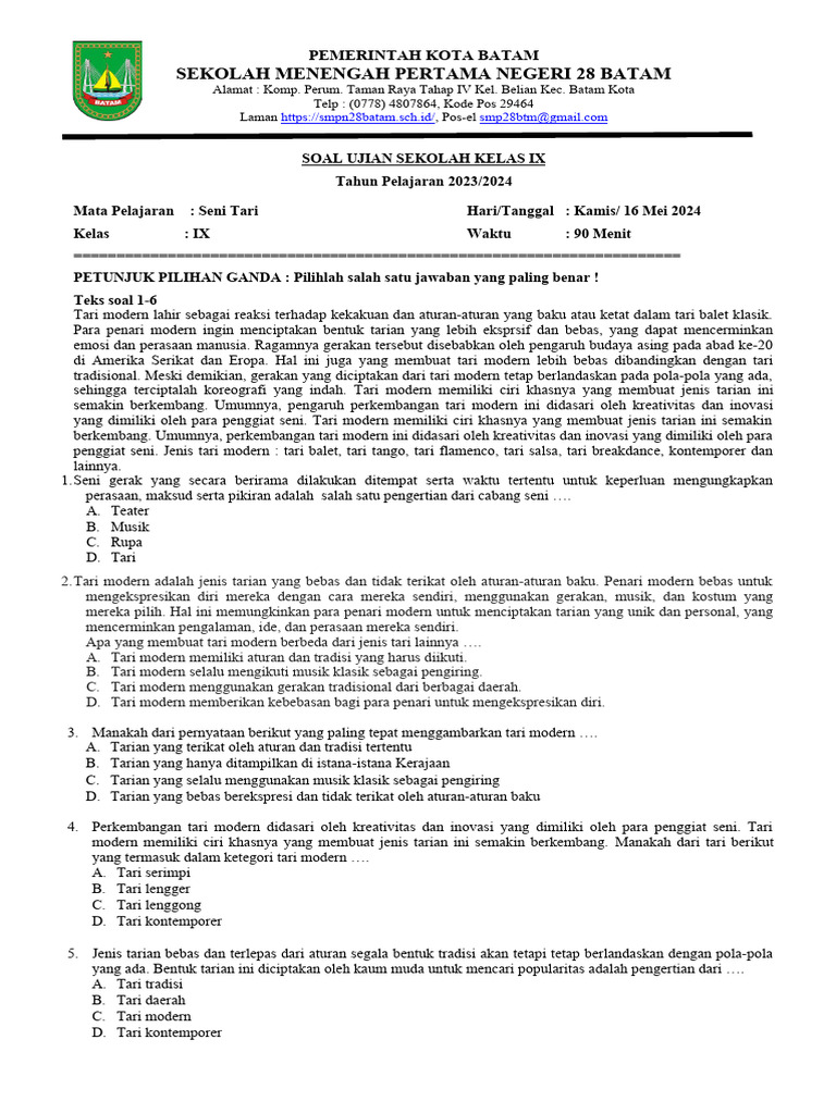 Format Soal Ujian Akhir Semester 2024 | PDF