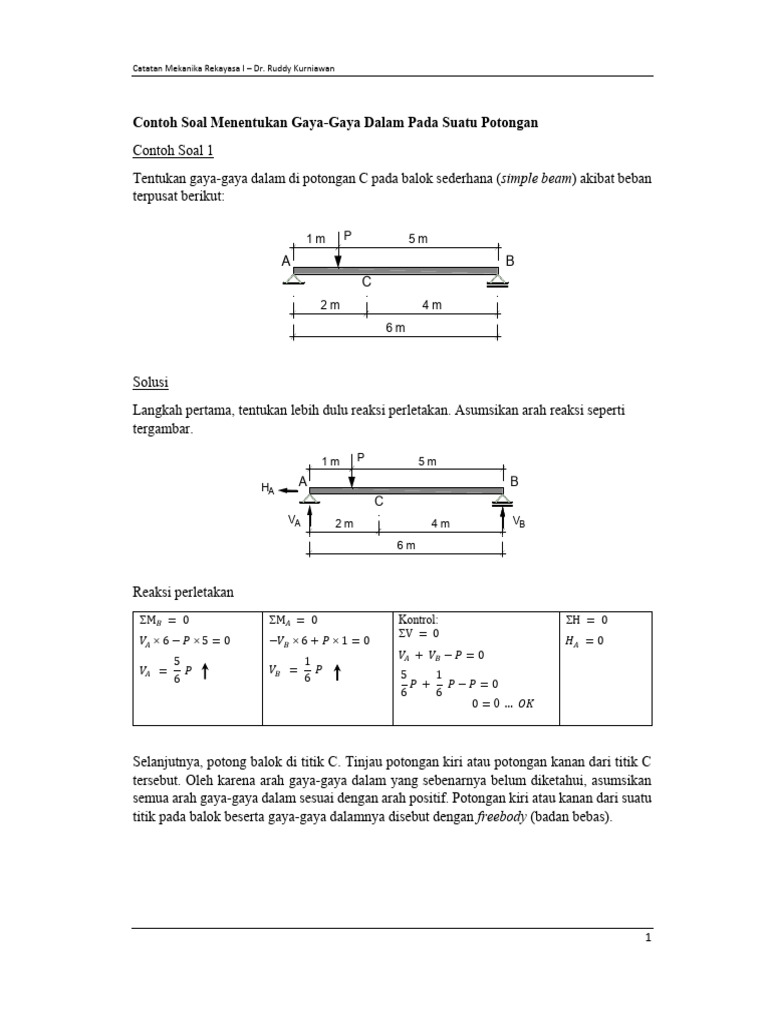 Pertemuan 5 Contoh Soal Menentukan Gaya-Gaya Dalam Pada Suatu Potongan | PDF