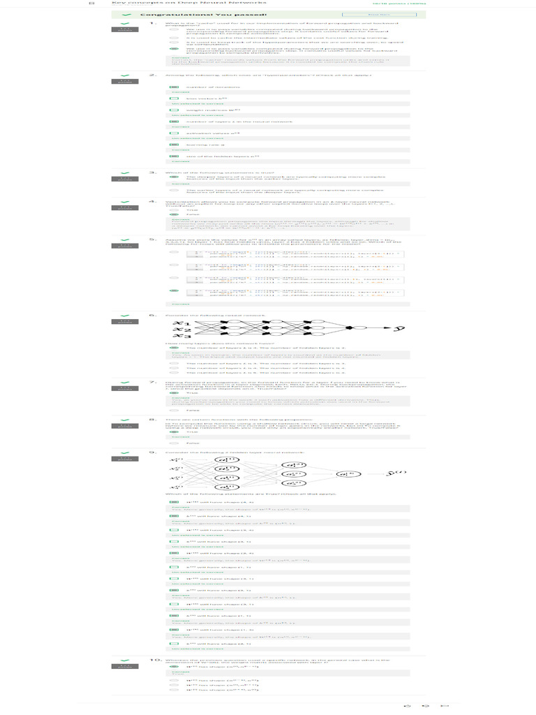 Answer-Week 4 Quiz - Key Concepts On Deep Neural Networks | PDF