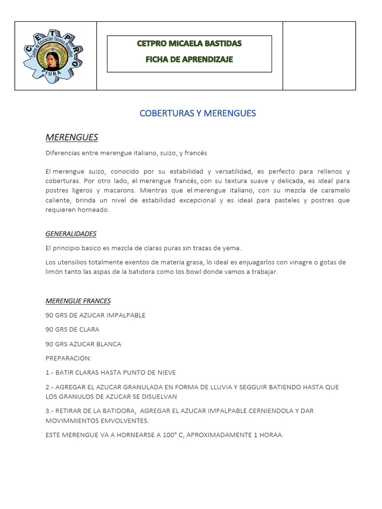 Ficha Tecnica N 12, Rellenos y Coberturas | PDF | Merengue | Crema