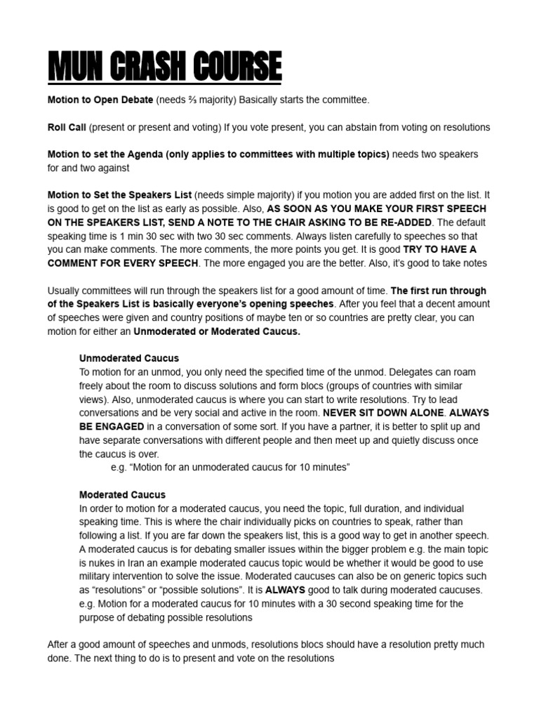 MUN Procedures and Motion Guide | PDF | Clause | Committee