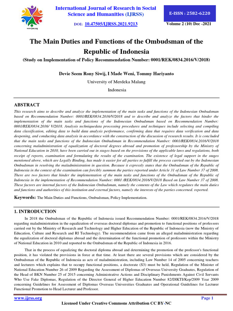 The Main Duties and Functions of The Ombudsman of The Republic of ...