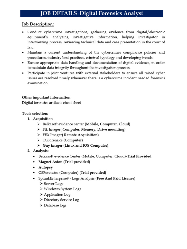 Cyber Forensics Job Details | PDF