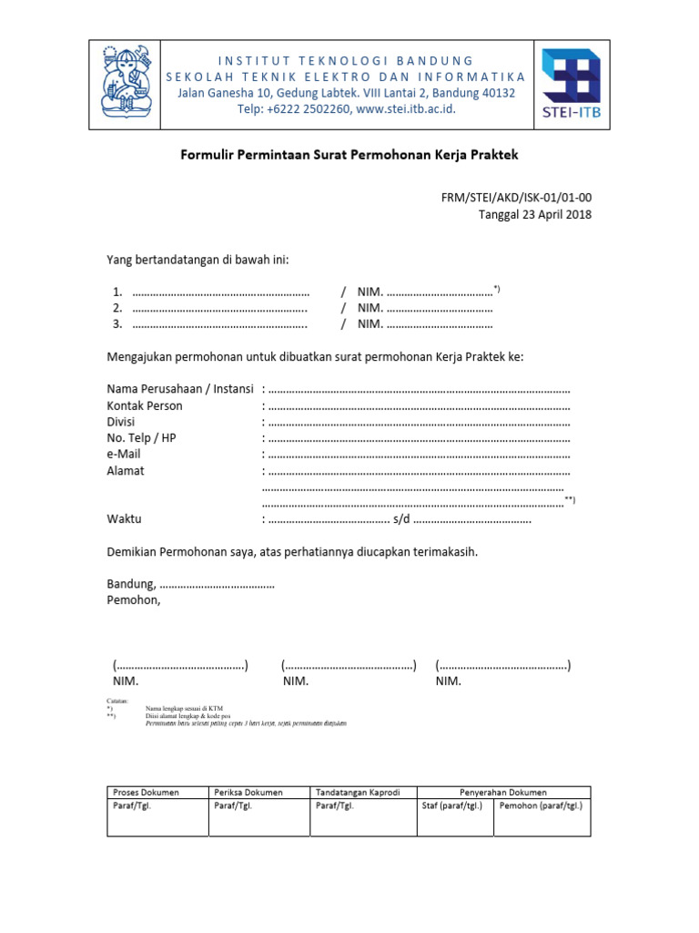 Form Permintaan Surat Permohonan KP | PDF