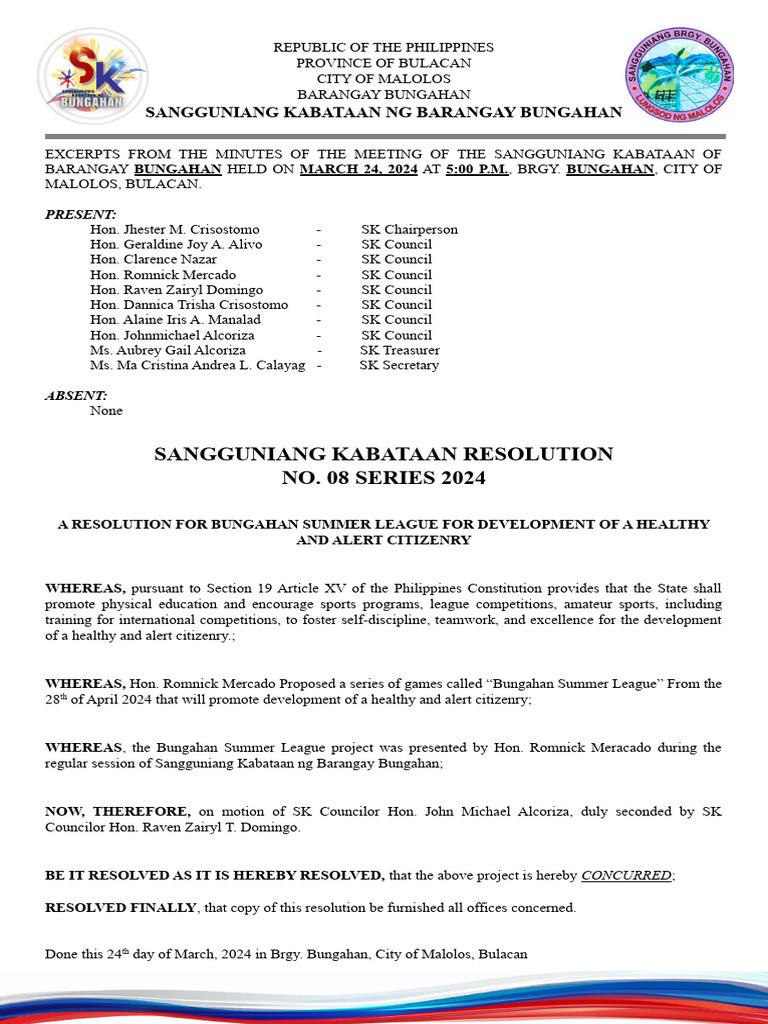 SK Resolution 07 | PDF | Youth Organizations