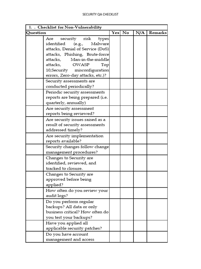 SECURITY QA CHECKLIST | PDF | Security | Computer Security