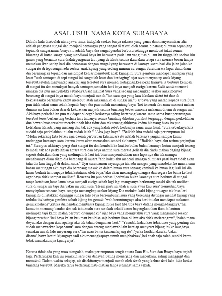 Asal Usul Nama Kota Surabaya | PDF