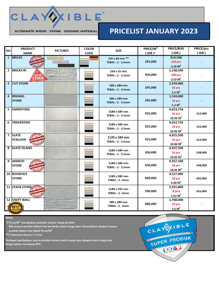 Daftar Harga Clayxible Januari 2023 | PDF