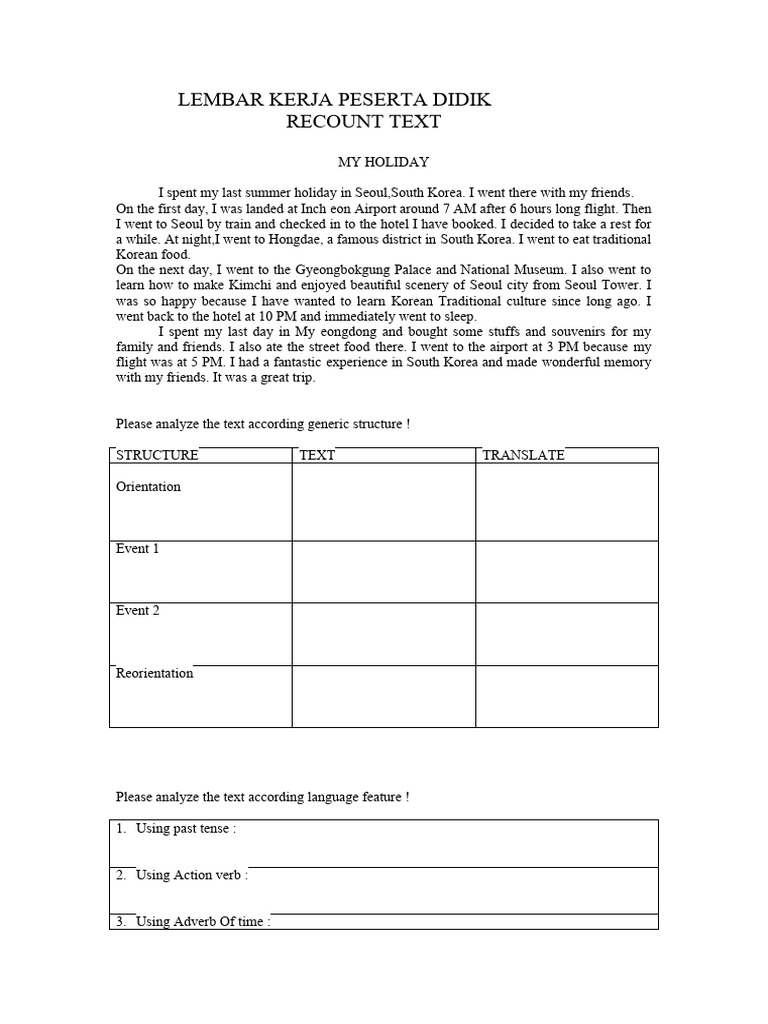 LKPD Recount Text Siswa | PDF | Verb | Grammar