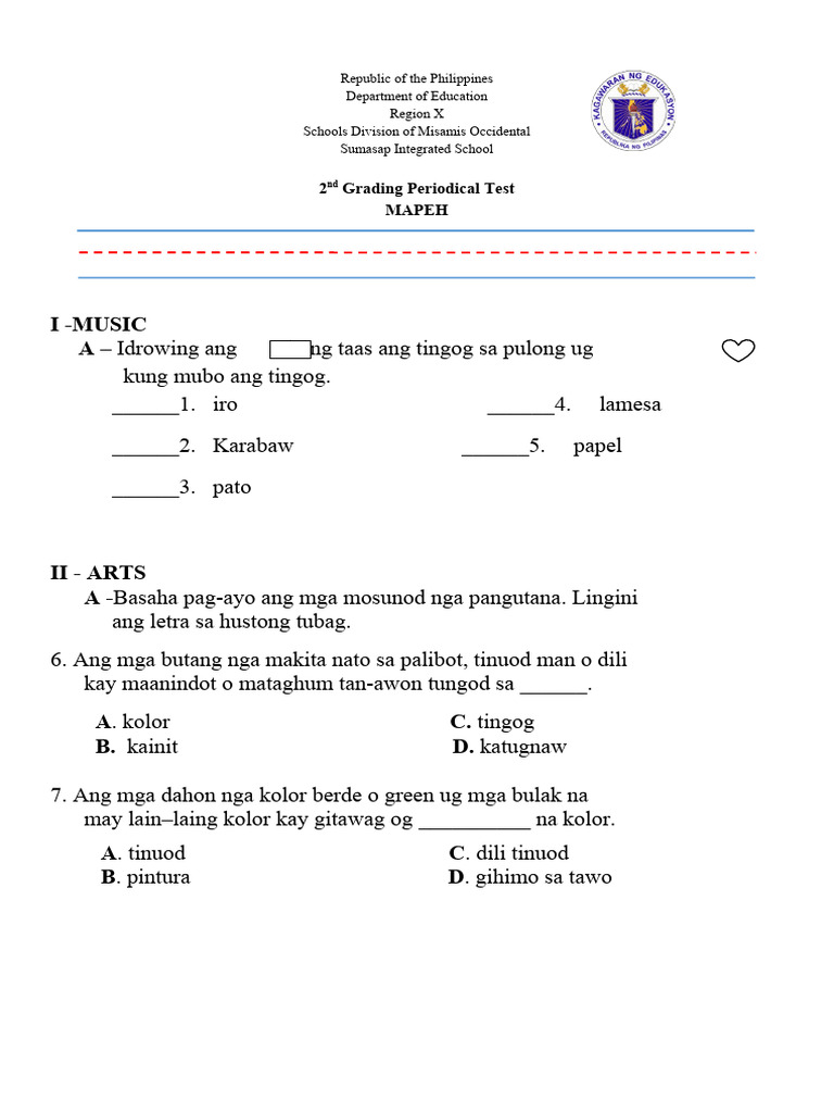 MAPEH1 - 2nd Q - PT | PDF