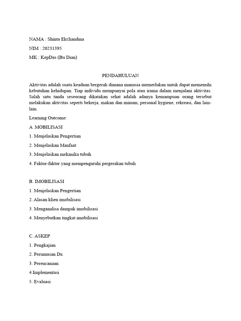 Mobilisasi dan Imobilisasi dalam Keperawatan | PDF