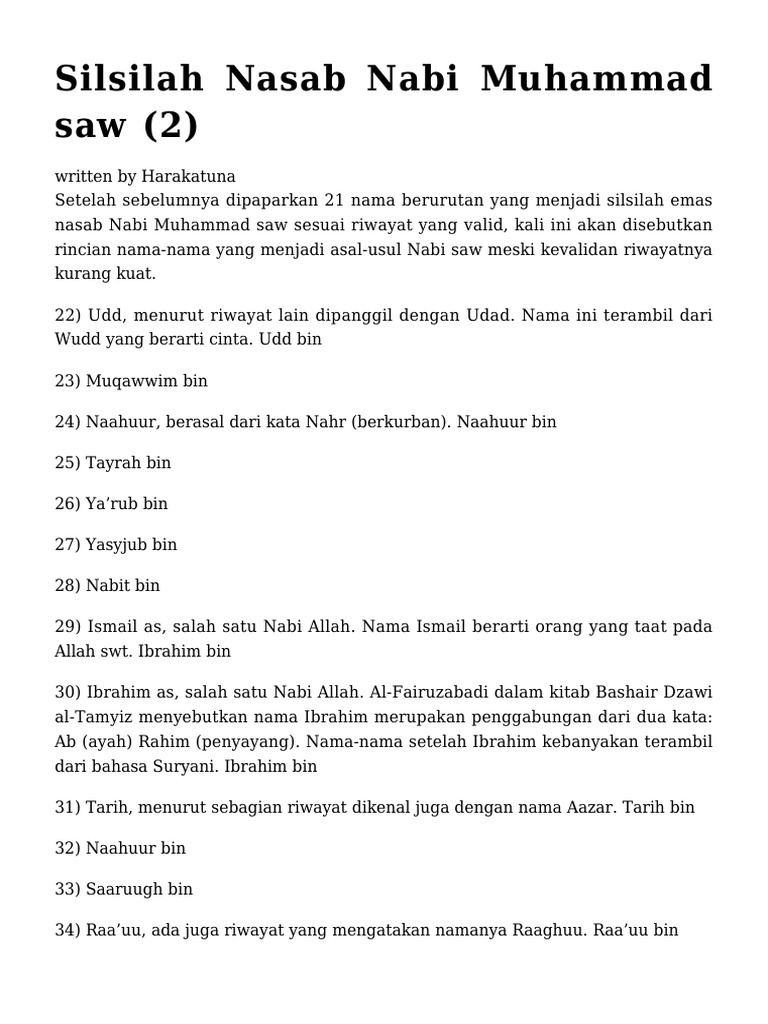 Silsilah Nasab Nabi Muhammad Saw 2 | PDF