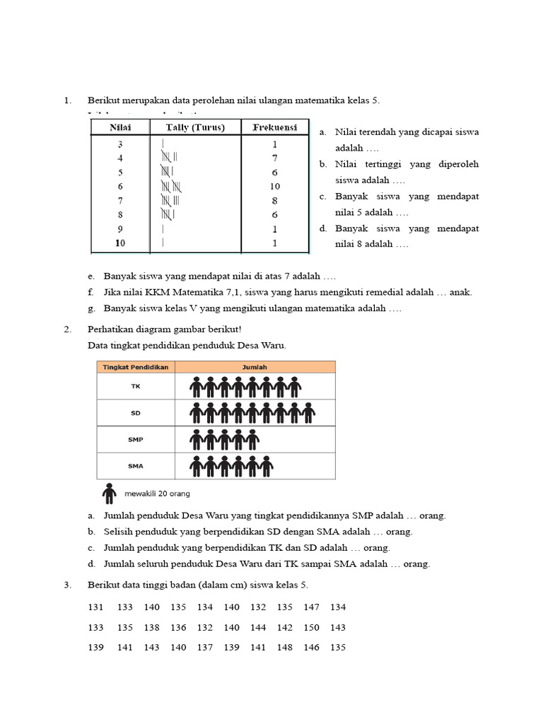 Latihan Soal Pengolahan Data Kelas 5 Bagian 1 | PDF | Metode & Bahan Ajar