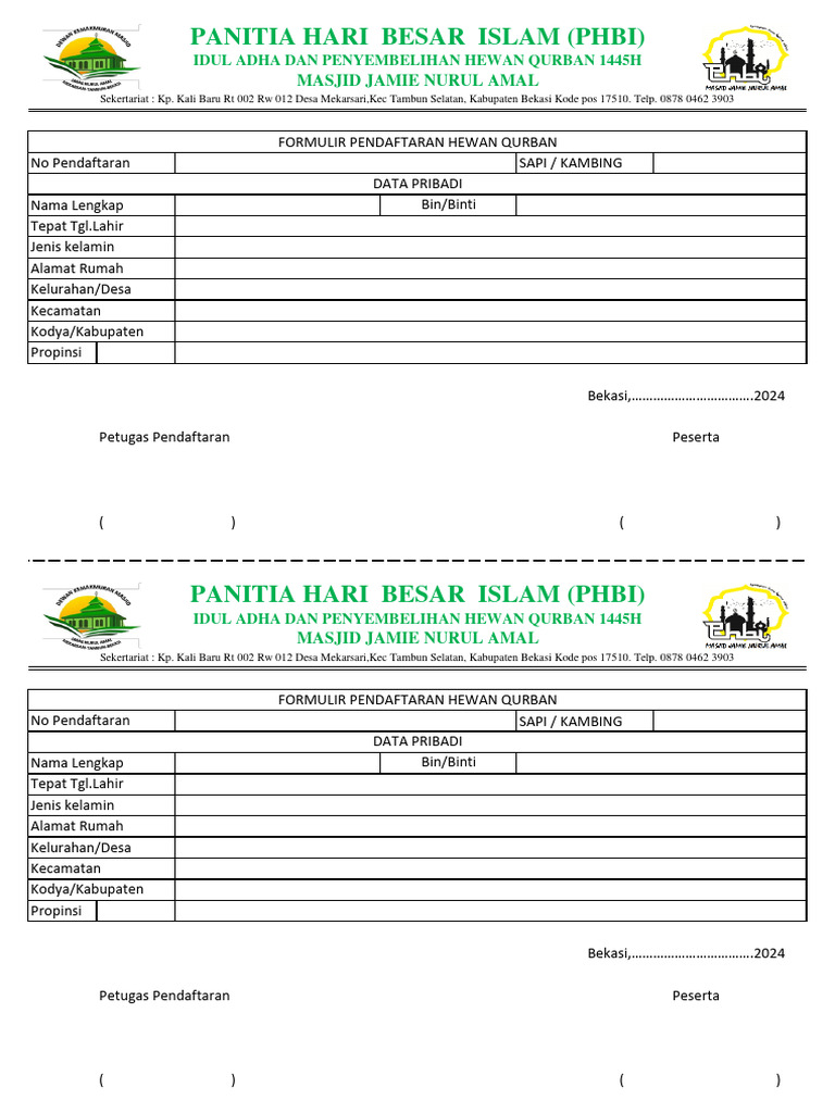 Formulir Pendaftaran Qurban 2024 | PDF