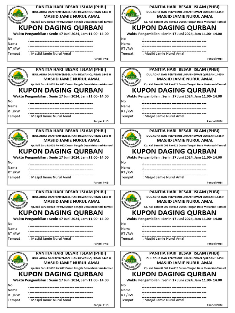 Kupon Qurban 2024 | PDF
