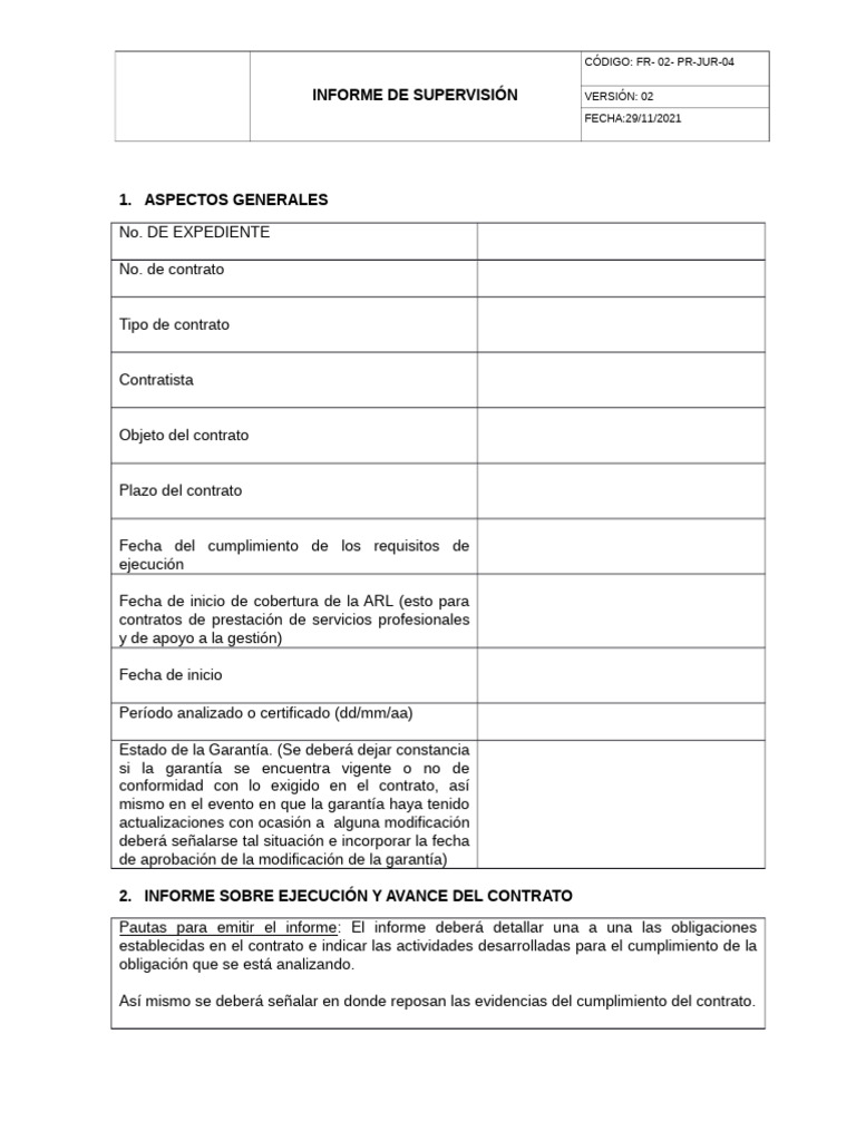 Formato Informe Supervision Actualizado 29112021 | Descargar gratis PDF ...