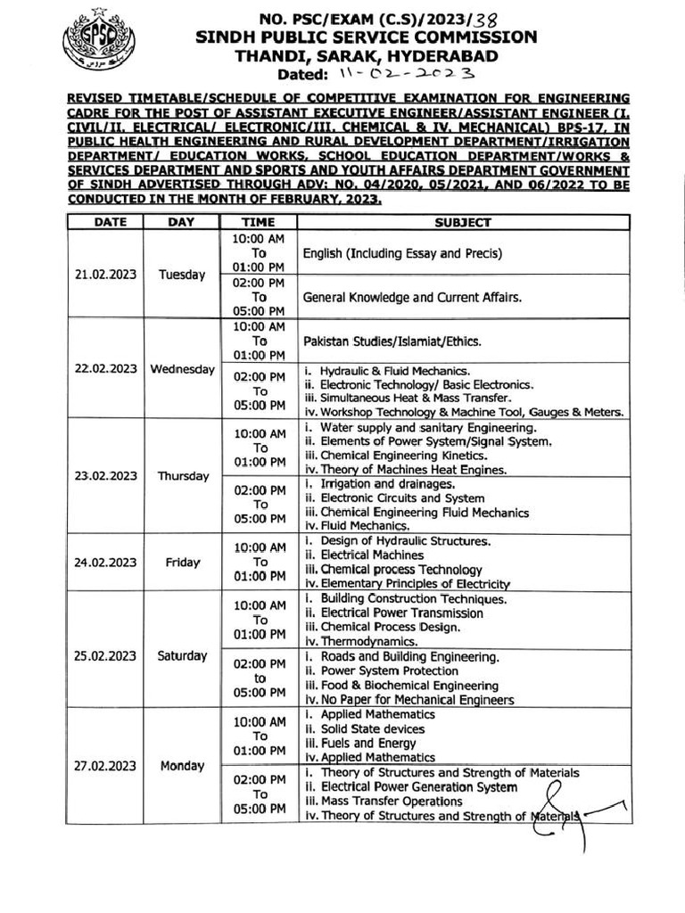 Revised TimeTabe Schedule CCE Engg Cadre | PDF