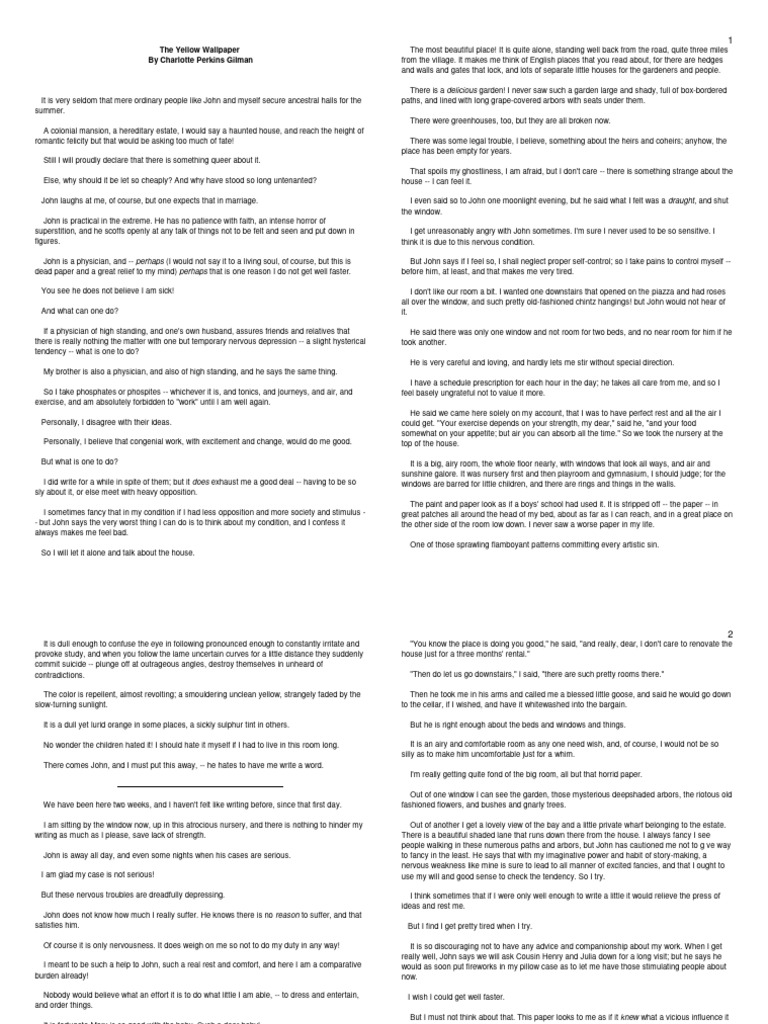 The Yellow Wallpaper | PDF | The Yellow Wallpaper