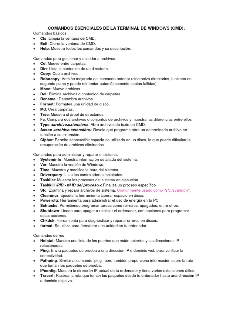 Comandos Esenciales de La Terminal de Windows | PDF | Archivo de ...