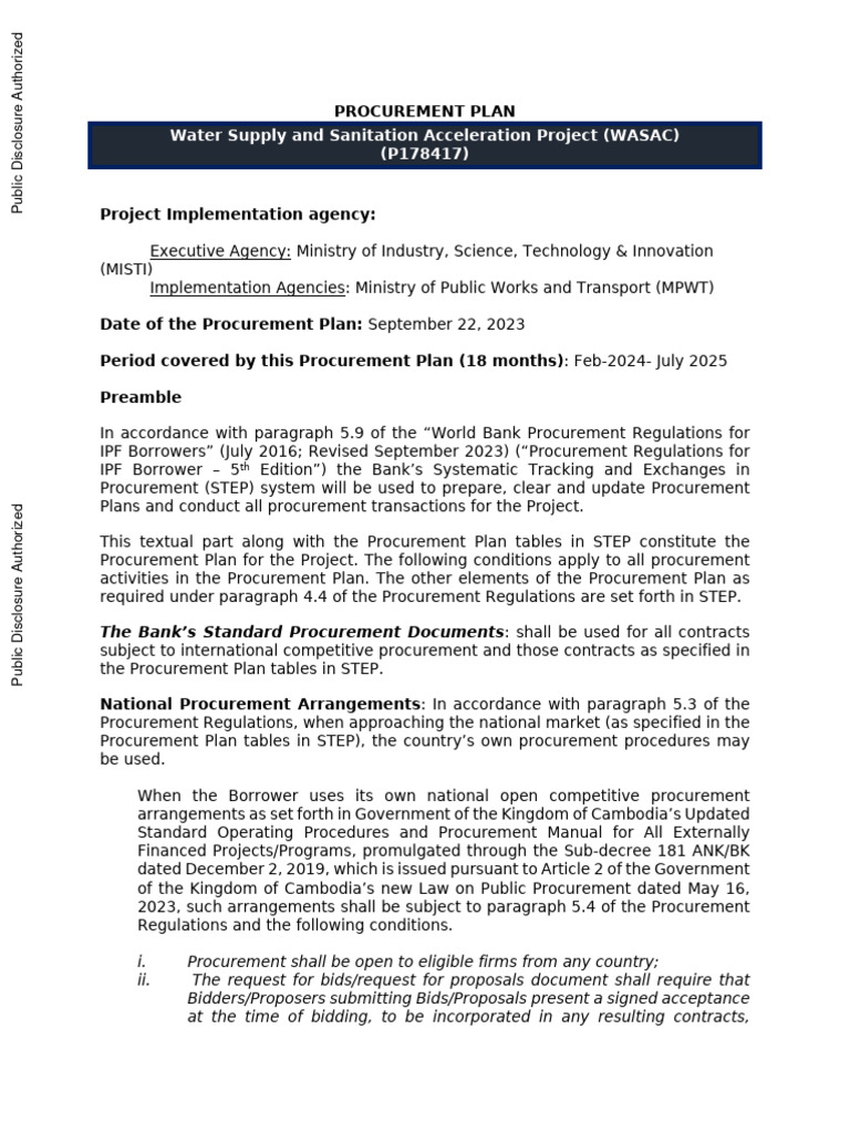 Proc Plan - WASAC | PDF | Procurement | Economies