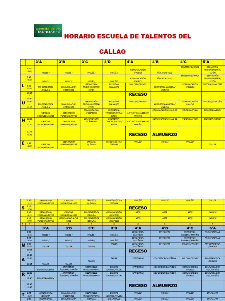 Horario Escuela de Talentos Callao | PDF | Matemáticas