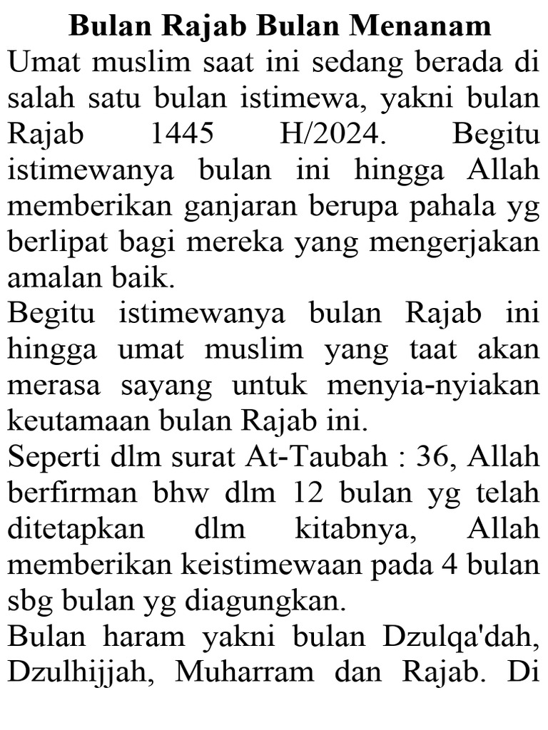Keutamaan Bulan Rajab untuk Menanam Kebaikan | PDF