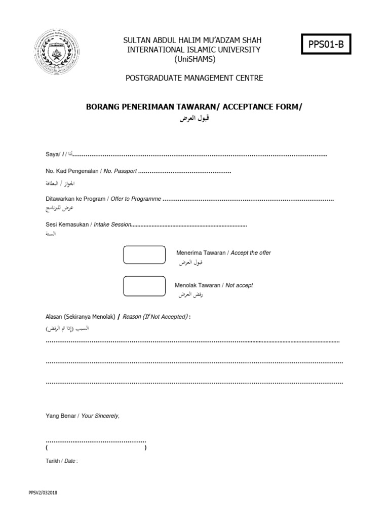PPS01-B Borang Penerimaan Tawaran | PDF