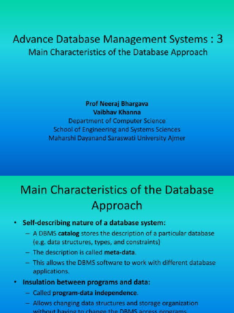 Main Characteristics and Advantages of Database Approach - 20240425 ...