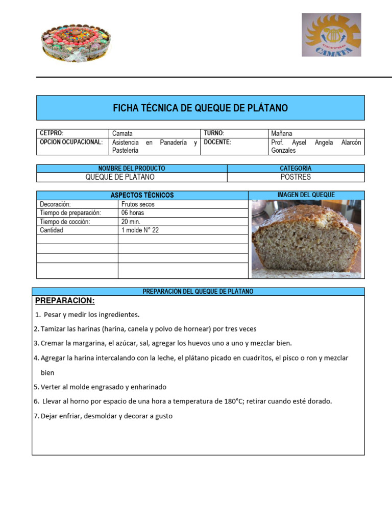Queque de Plátano | PDF | Pasteles | Postres