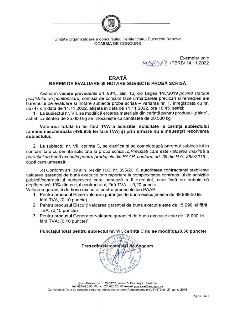 Centrul de Concurs Penit. Bucuresti Rahova 18 | PDF