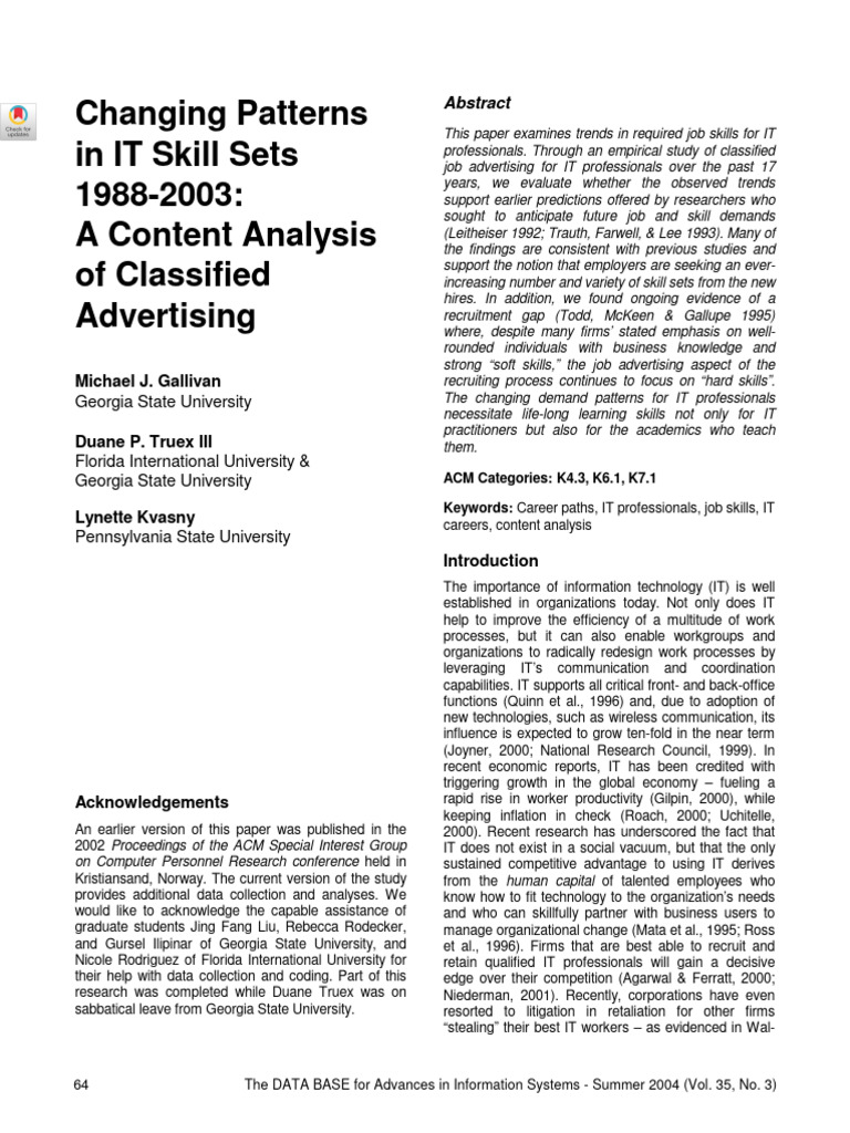 Changing Patterns in IT Skill Sets | PDF | Databases | Employment