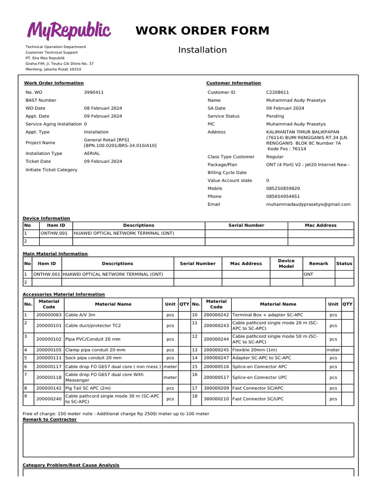Work Order Form: Installation | PDF | Computing | Telecommunications